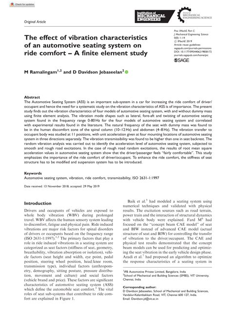 Pdf The Effect Of Vibration Characteristics Of An Automotive Seating System On Ride Comfort