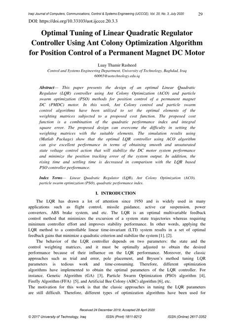 Pdf Optimal Tuning Of Linear Quadratic Regulator Controller Using Ant