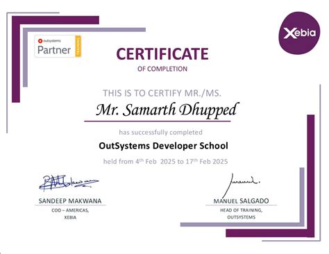 Outsystems Lowcode Trainingcompleted Continuouslearning Techinnovation Samarth Dhupped
