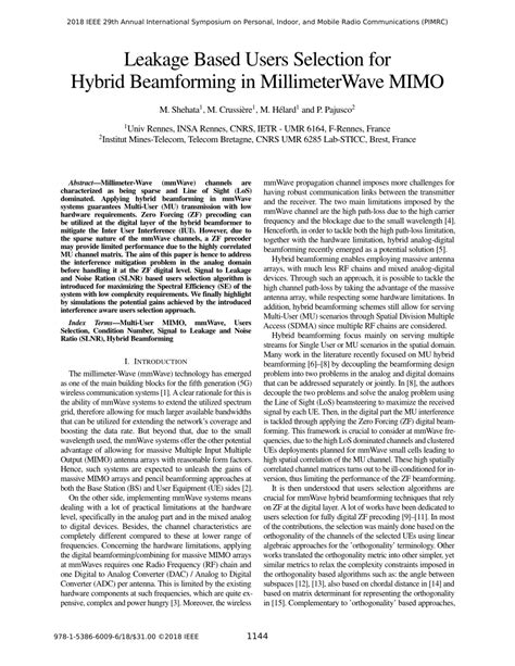 Pdf Leakage Based Users Selection For Hybrid Beamforming In