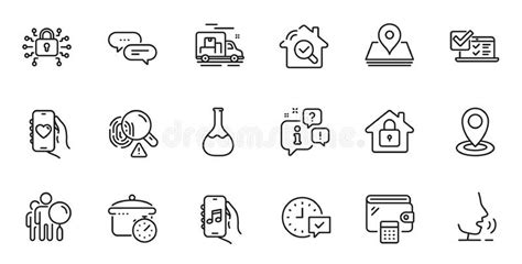 Outline Set Of Inspect Wallet And Lock Line Icons For Web Application For Design Vector Stock