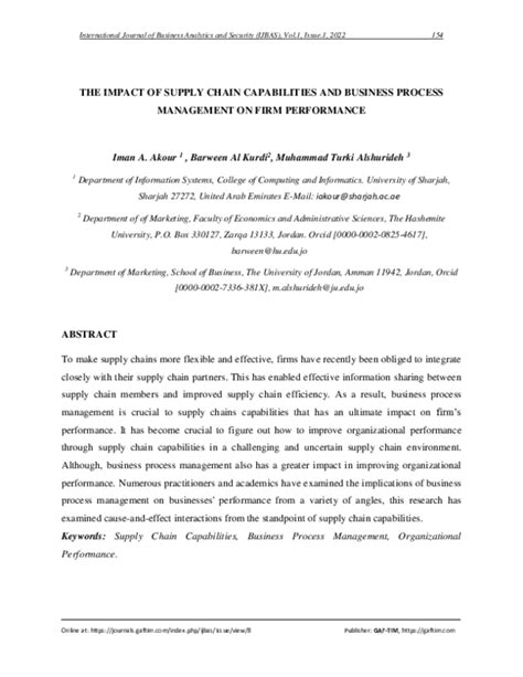 Pdf The Impact Of Supply Chain Capabilities And Business Process Management On Firm