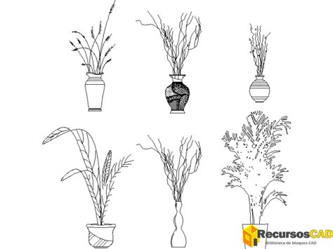 Bloques Autocad Hermosas Plantas Ornamentales En Macetas En Dwg 2d
