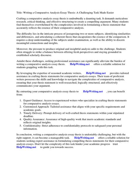 Comparative Analysis Essay Thesis Example Pdf