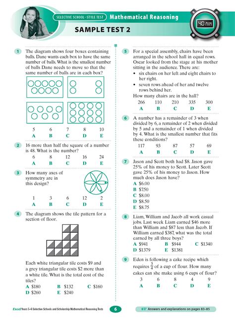 Excel Years 5 6 Selective Schools And Scholarship Mathematical Reasoning Tests