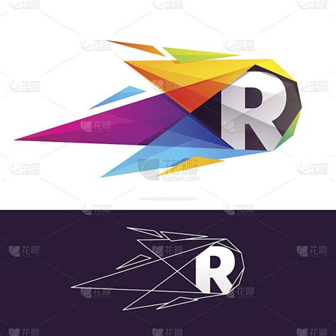 R字母图标与多边形彗星。