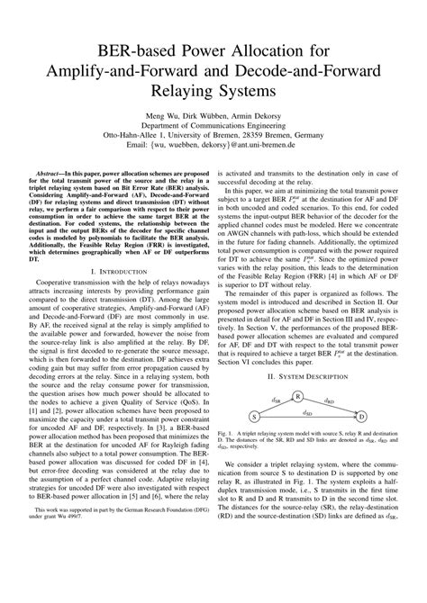 Pdf Ber Based Power Allocation For Amplify And Forward And Decode And Forward Relaying Systems