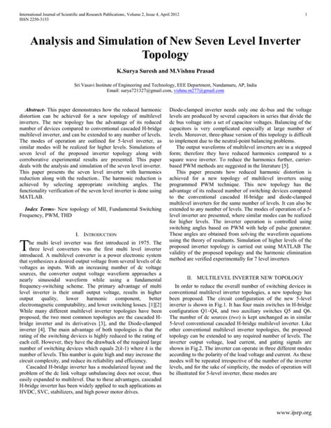 Analysis And Simulation Of New Seven Level Inverter Topology