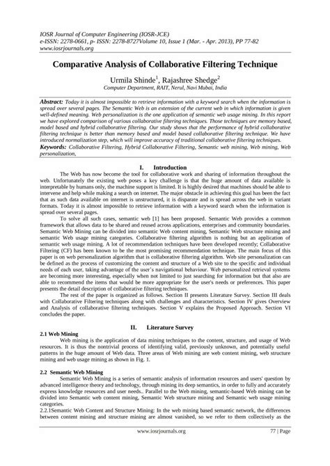 Pdf Comparative Analysis Of Collaborative Filtering Technique