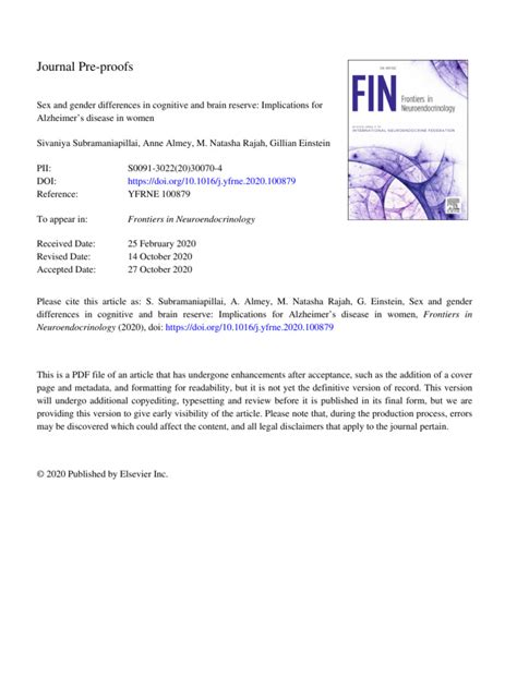 Sex And Gender Differences In Cognitive And Brain Reserve Implications For Pdf Intelligence