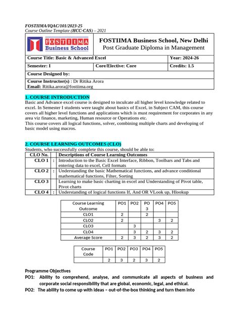 course outline basic and advanced excel pdf
