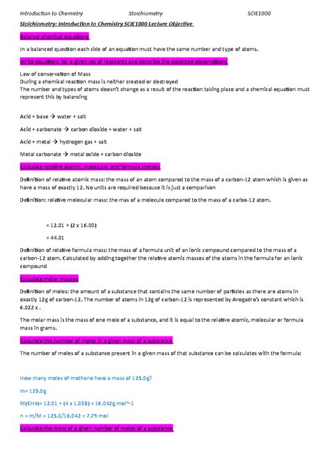 Lecture Introduction To Chemistry Stoichiometry SCIE Stoichiometry Introduction To