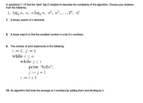 Solved In Questions Find The Best Big O Notation To Chegg