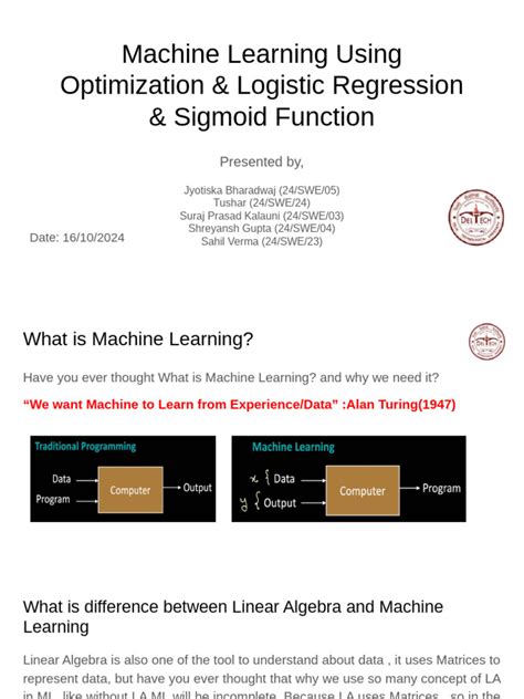 Machine Learning Using Optimization And Logistic Regression And Sigmoid