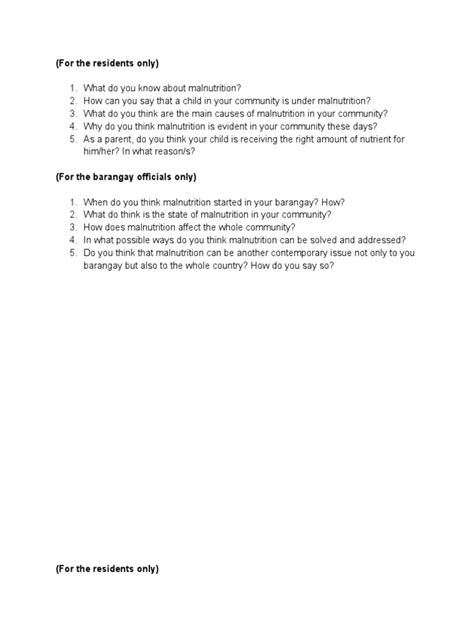Questionnaire Pdf Malnutrition Food And Drink