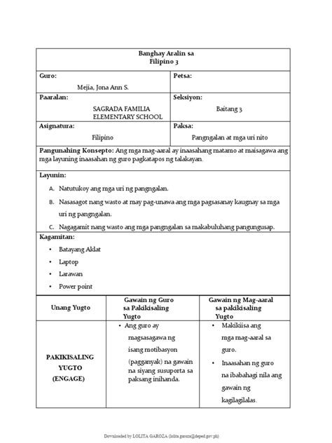 Filipino 6 5es Lesson Plan Sample Pdf