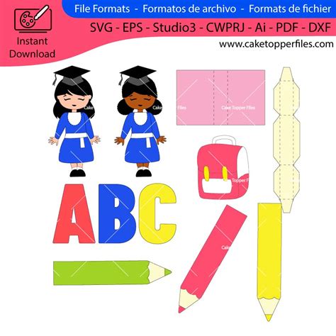 Abc Graduation Girl Cake Topper Cutting File