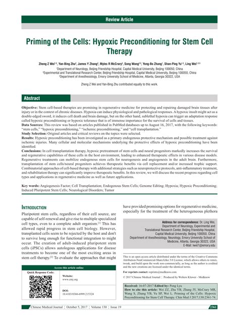 Pdf Priming Of The Cells Hypoxic Preconditioning For Stem Cell Therapy