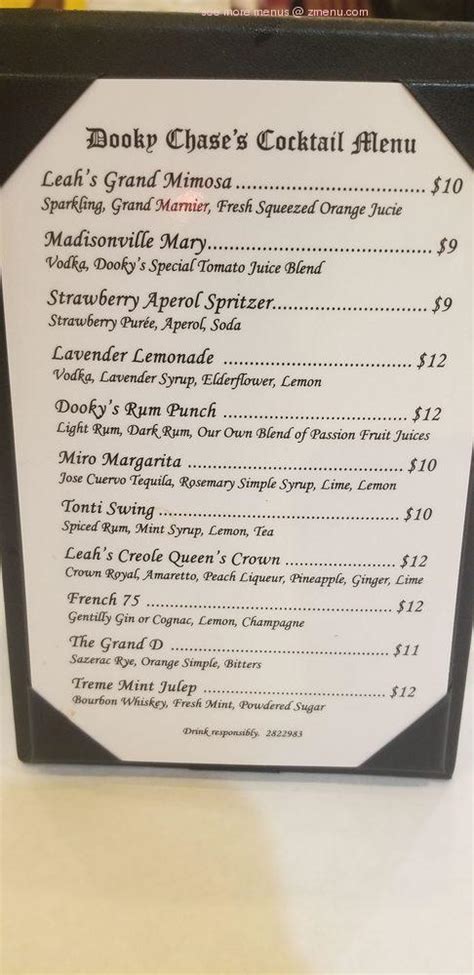 Online Menu Of Dooky Chases Restaurant Restaurant New Orleans