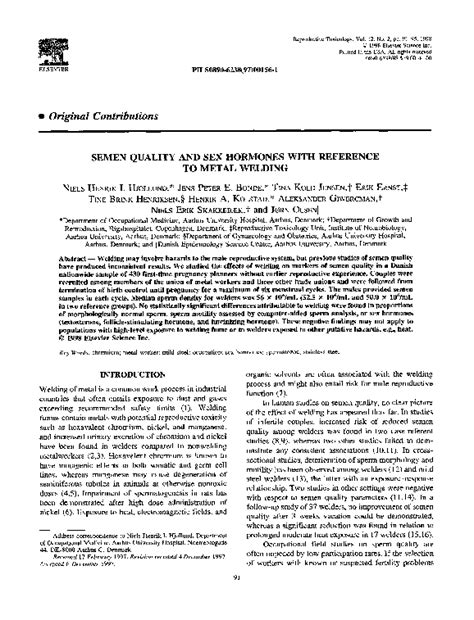 Pdf Semen Quality And Sex Hormones With Reference To Metal Welding