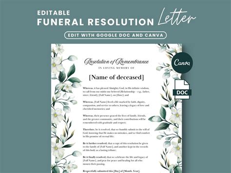 Funeral Resolution Letter Memorial Resolution In Loving Memory
