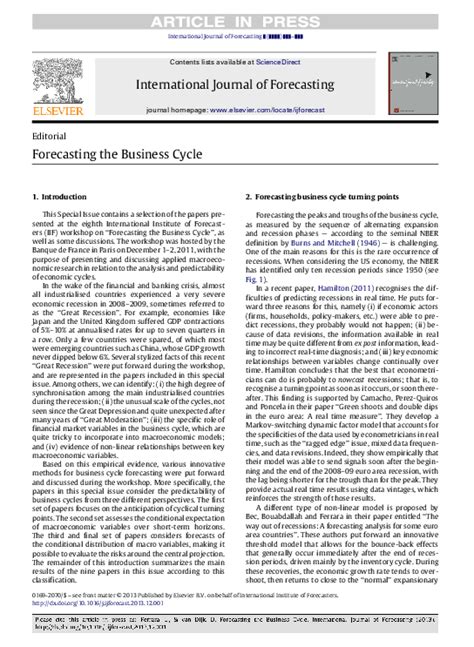 Pdf Forecasting The Business Cycle Dick Van Dijk