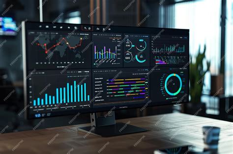 Modern Analytics Dashboard On A Widescreen Monitor Displaying Real Time