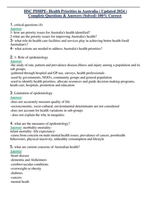 Hsc Pdhpe Health Priorities In Australia Updated 2024 Complete