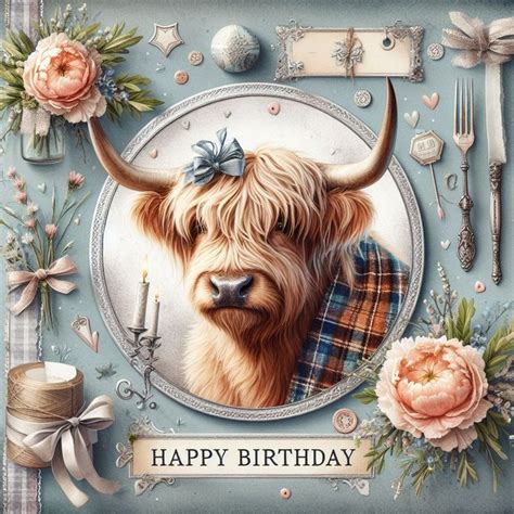 Cute Highland Cow Birthday Card