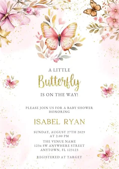 꽃나비 무료 베이비 샤워 초대장 템플릿 Invitanku