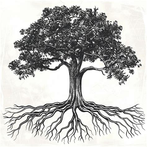 Tree Drawing With Roots And Leaves A Simple Graphic Tree Drawn On 3