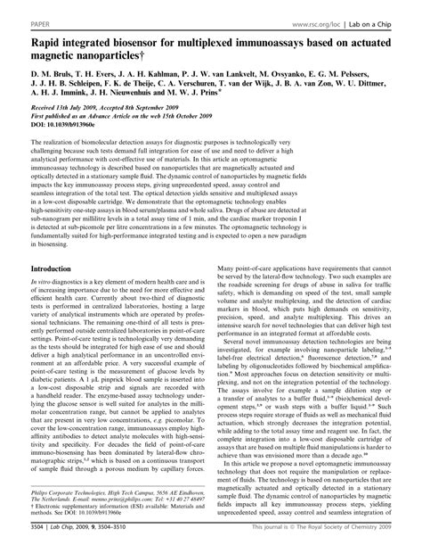 Pdf Rapid Integrated Biosensor For Multiplexed Immunoassays Based On Actuated Magnetic
