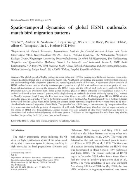 Spatio Temporal Dynamics Of Global H5n1 Outbreaks Match Bird Migration Patterns Pdf