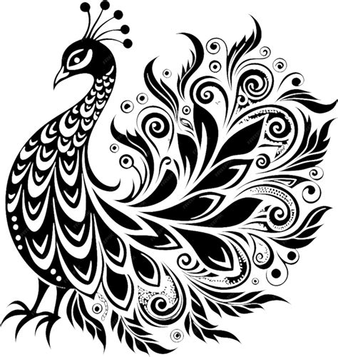 Majestic Peacock Displays Intricate Black Stencil Feathers Premium Ai