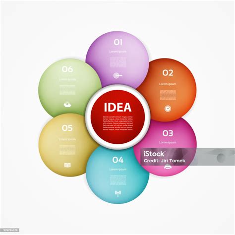 벡터 원 Infographic입니다 다이어그램 그래프 프레 젠 테이 션 및 차트에 대 한 템플릿 6 순환 옵션 부품 단계 또는 프로세스와 비즈니스 개념 추상적인 배경입니다