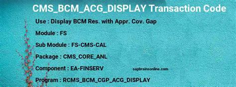 CMS BCM ACG DISPLAY SAP Tcode For Display BCM Res With Appr Cov Gap
