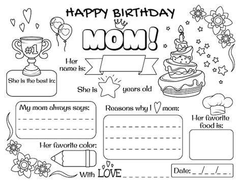 Premium Vector Happy Birthday Mom Fill In The Sheet Mom Birthday For