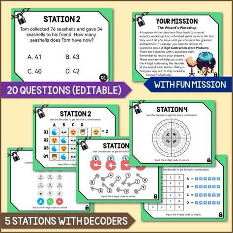2 Digit Subtraction Word Problems Escape Room Digital Math Numbers Activity
