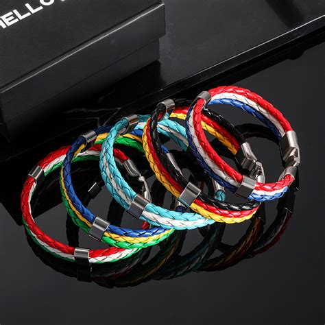 World Cup Soccer National Flag Color Leather Braided Bracelet Helloice