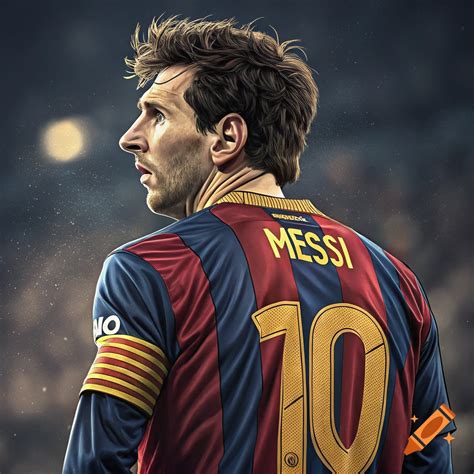 Portrait Of Lionel Messi In A Fc Barcelona Jersey Looking Back Over