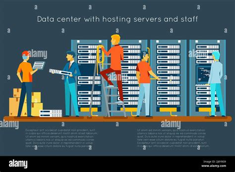 Data Center With Hosting Servers And Staff Computer Technology