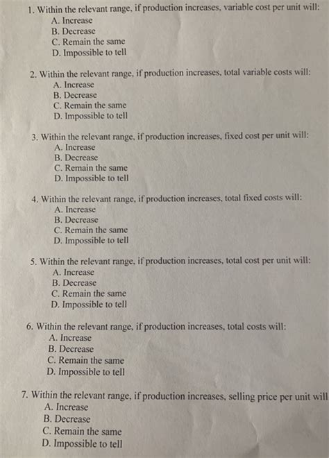 solved 1 within the relevant range if production