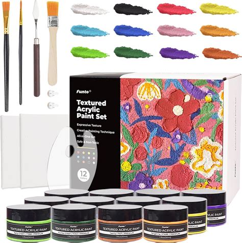 Amazon.com: Funto Textured Acrylic Paint Set, 12 Vibrant Colors, Complete Painting Kit with ...