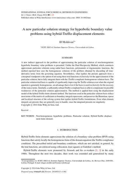 Pdf A New Particular Solution Strategy For Hyperbolic Boundary Value