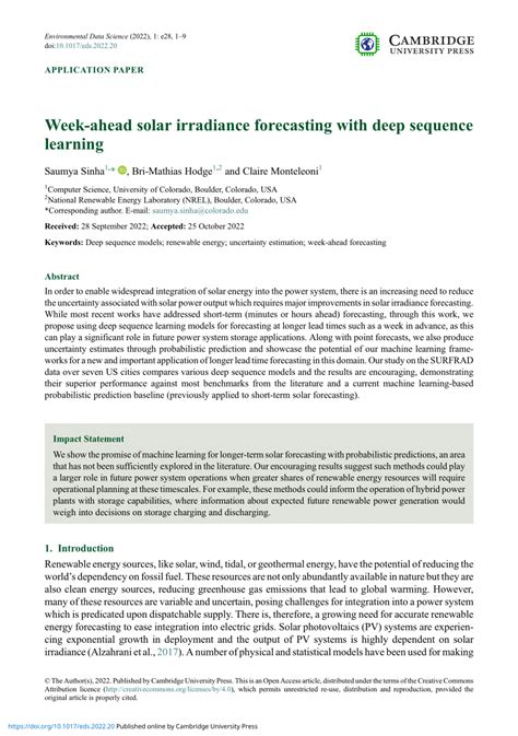 Pdf Week Ahead Solar Irradiance Forecasting With Deep Sequence Learning