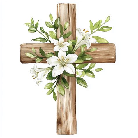 Lily Cross Easter Clipart Floral Crucifix Watercolor Biblical Printable Craft Paper