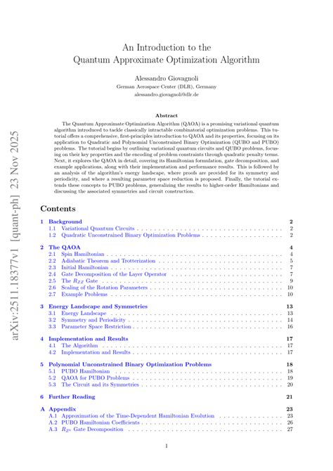 Pdf An Introduction To The Quantum Approximate Optimization Algorithm