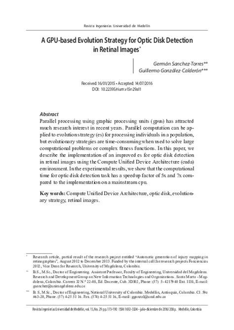 Pdf A Gpu Based Evolution Strategy For Optic Disk Detection In Retinal Images