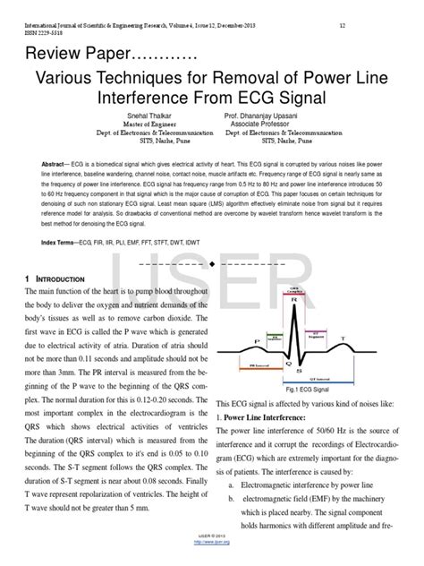Various Techniques For Removal Of Power Line Interference From Ecg Signal Pdf Pdf Wavelet