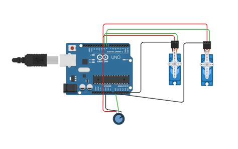 Circuit design Potenciometro con servomotor | Tinkercad